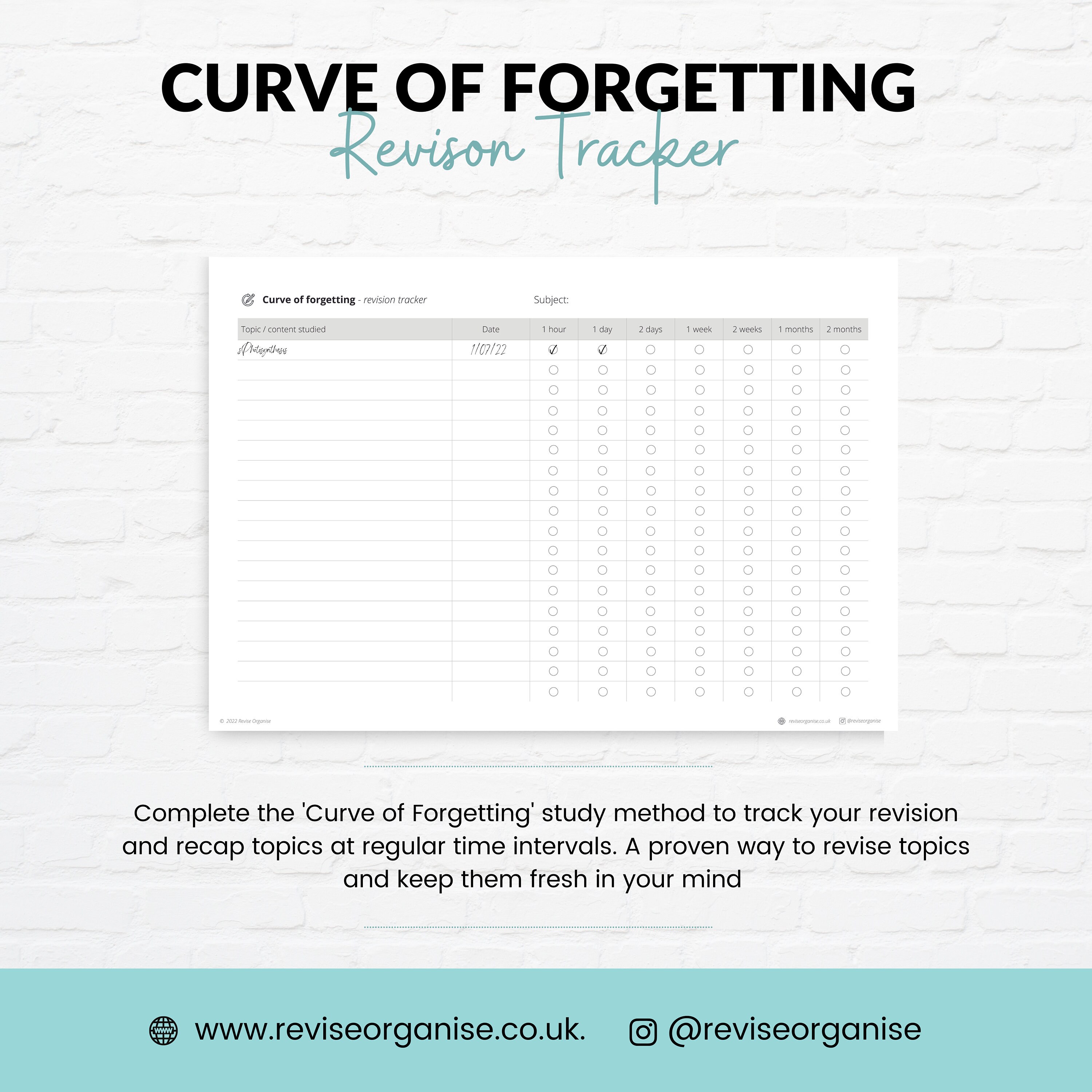 Curve of Forgetting Revision Tracker Tool Printable - Etsy