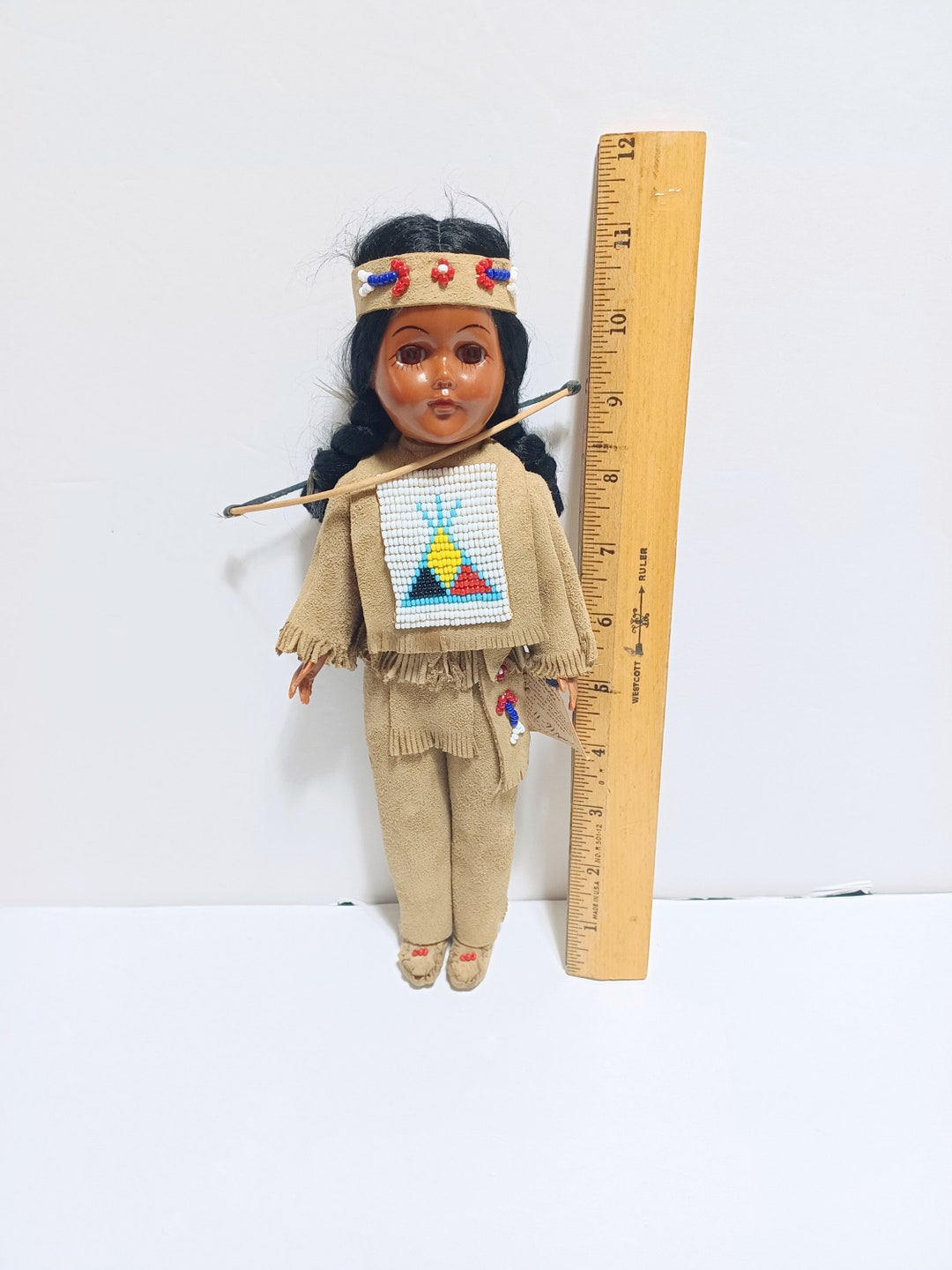 Vintage Carlson Native American Female Doll With Bow - Etsy