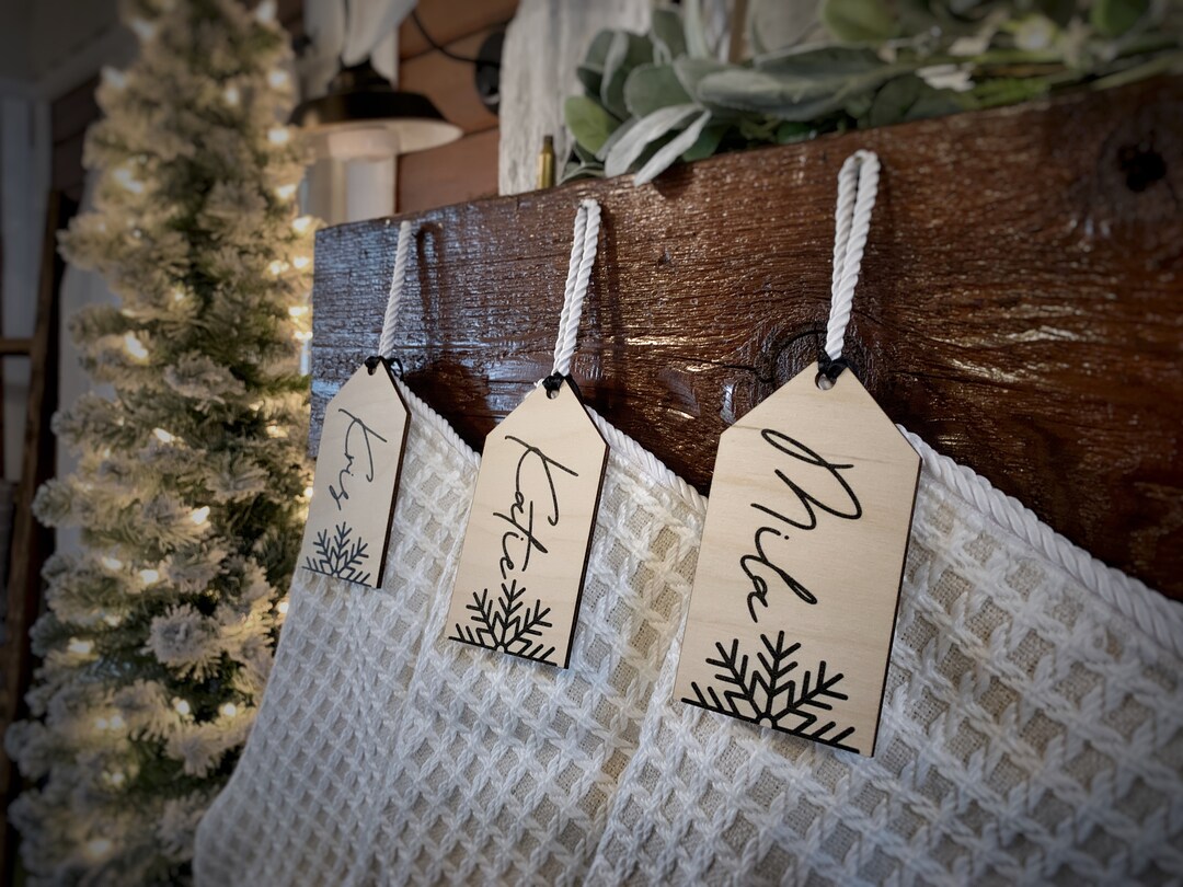 Personalized Wood Stocking Tag, Boho Minimalist Christmas Tag, Custom ...