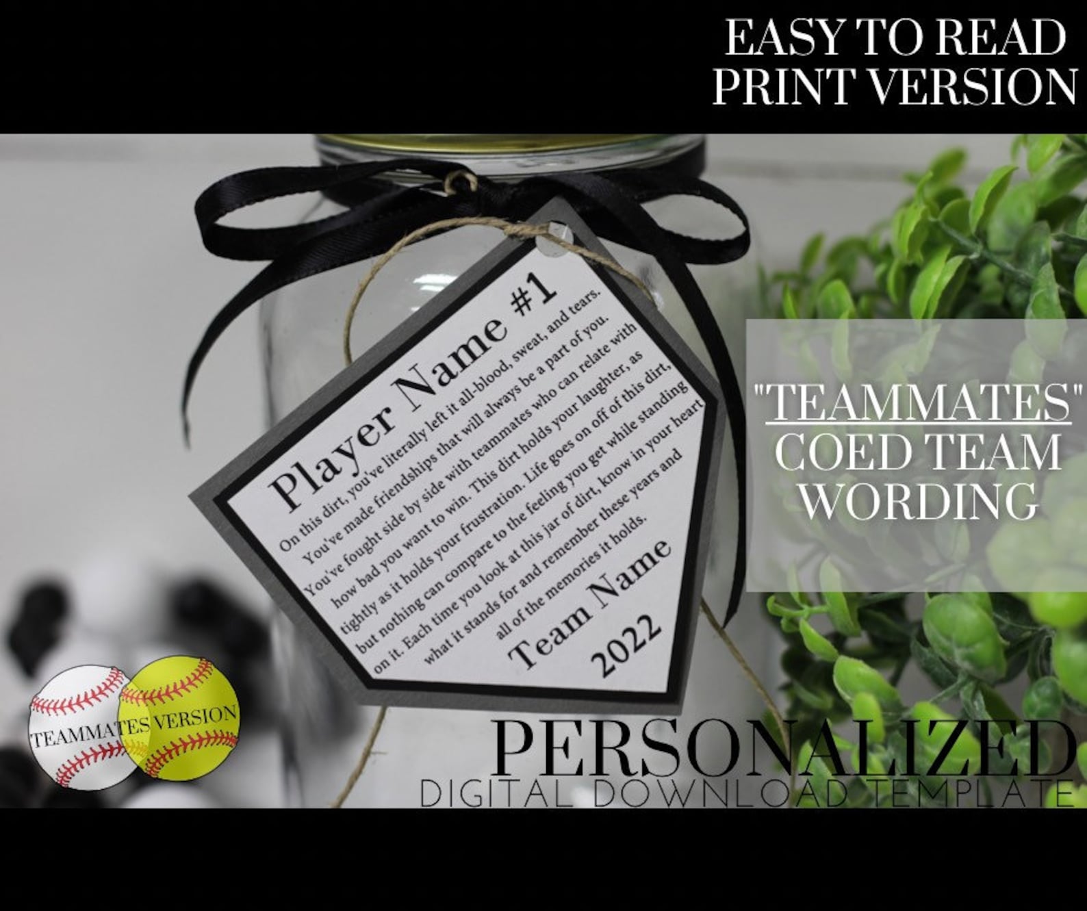 Personalized Jar of Dirt TEAMMATES Coed Team Printable Editable ...