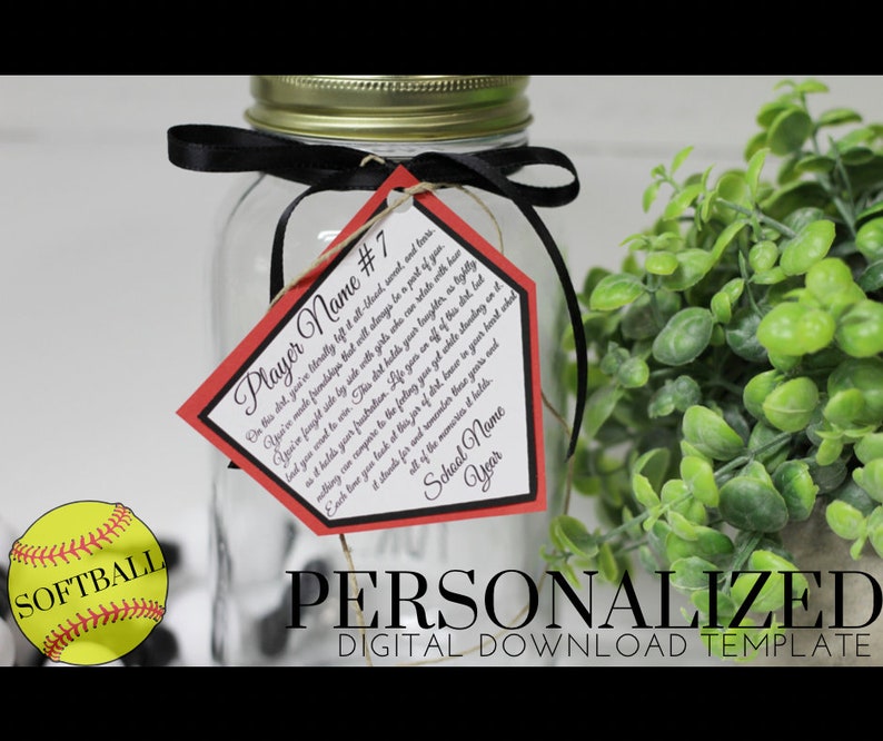 Personalized Jar of Dirt SOFTBALL Girls Team Printable Editable ...