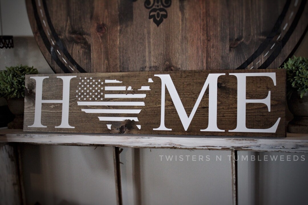United States of America HOME Stained Wood Sign Stars and Stripes ...