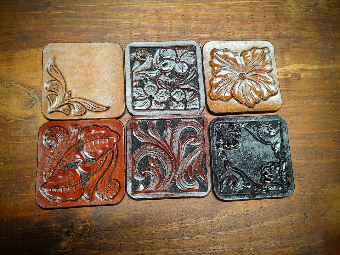 Hand Tooled Leather Coasters - Etsy