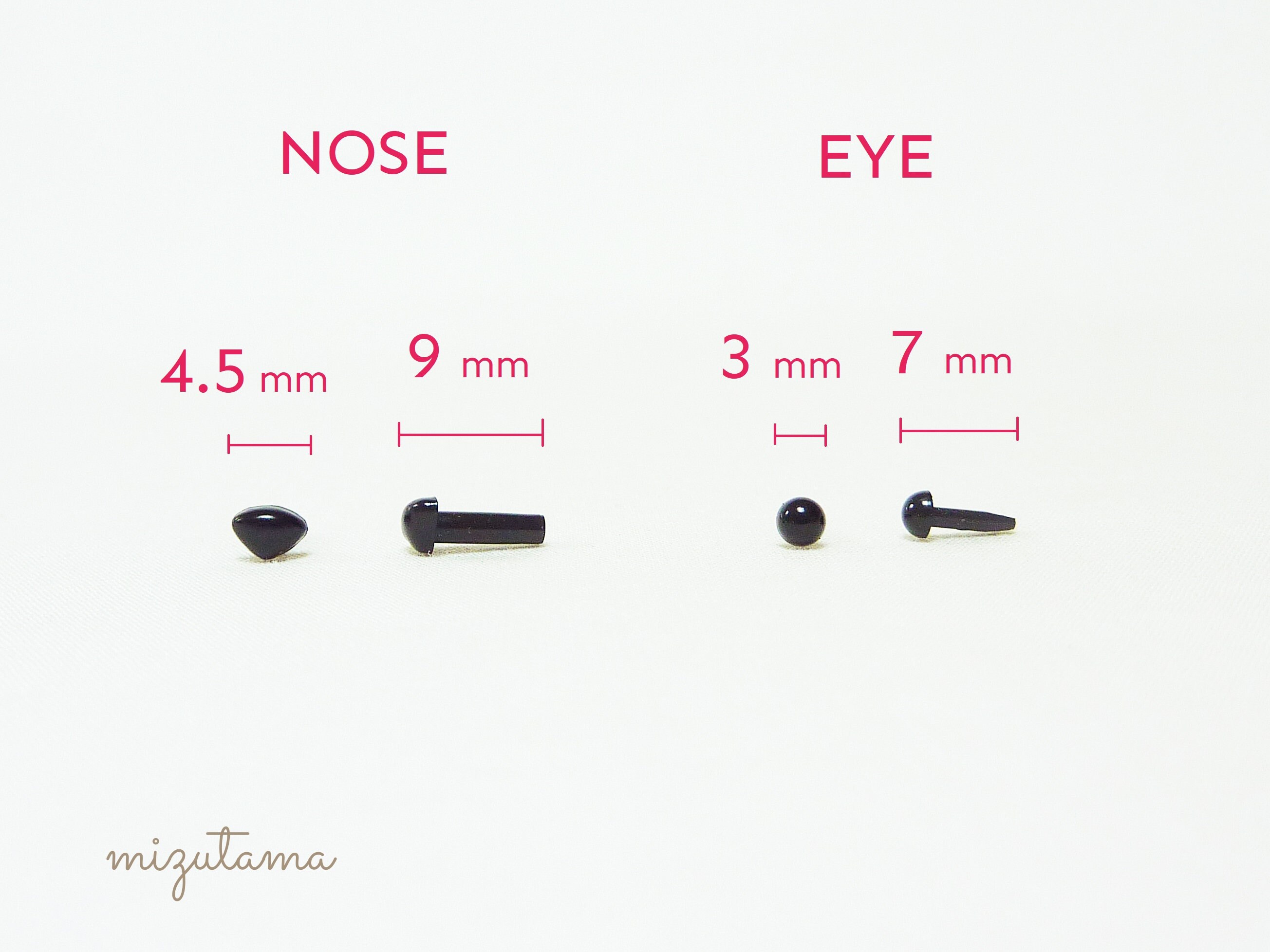 Mini Black Plastic 3mm Eyes & 4.5mm Noses ( 1 Set : 20 Pcs Eyes and 10 ...