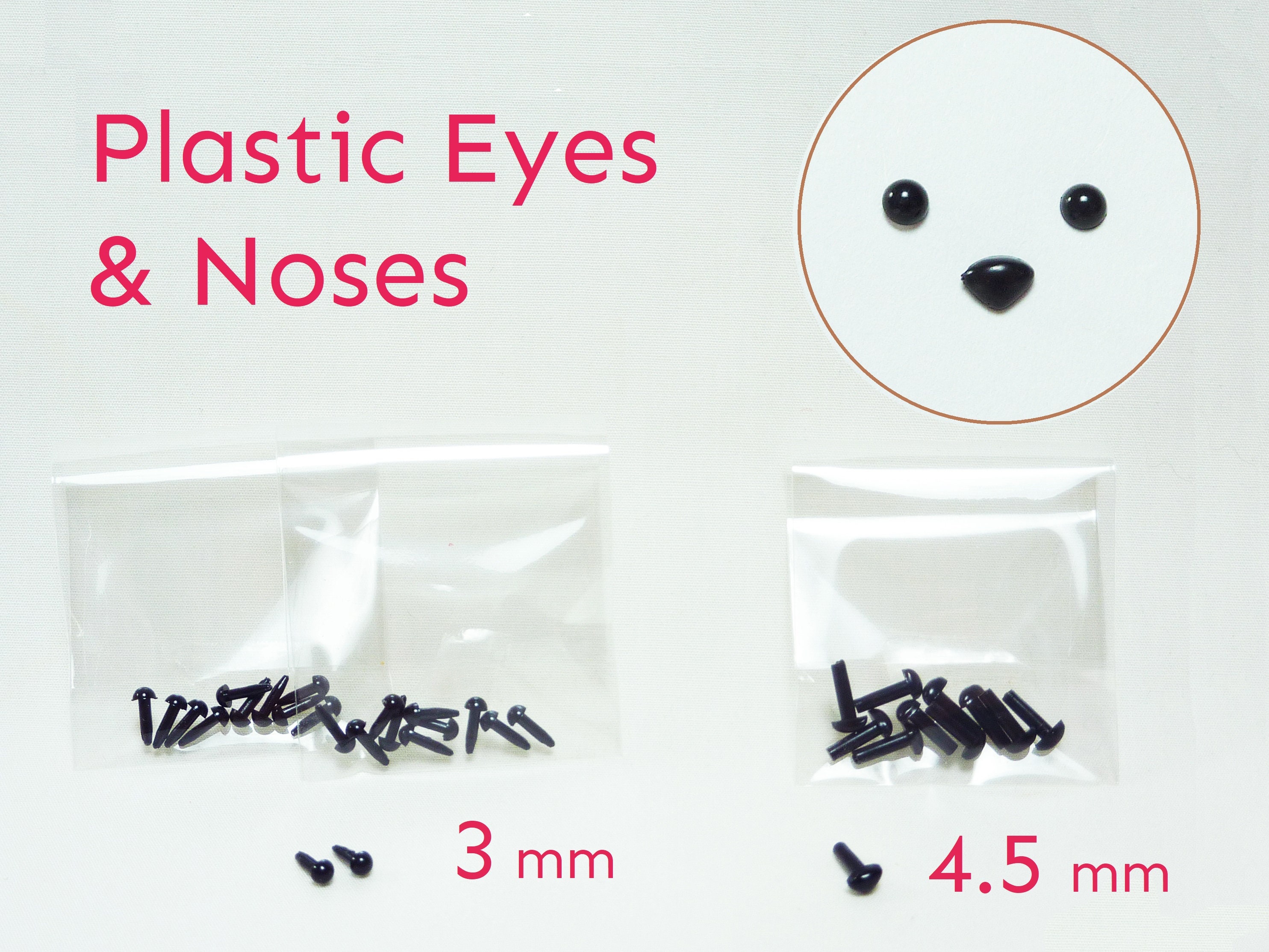 Mini Black Plastic 3mm Eyes & 4.5mm Noses ( 1 Set : 20 Pcs Eyes and 10 ...