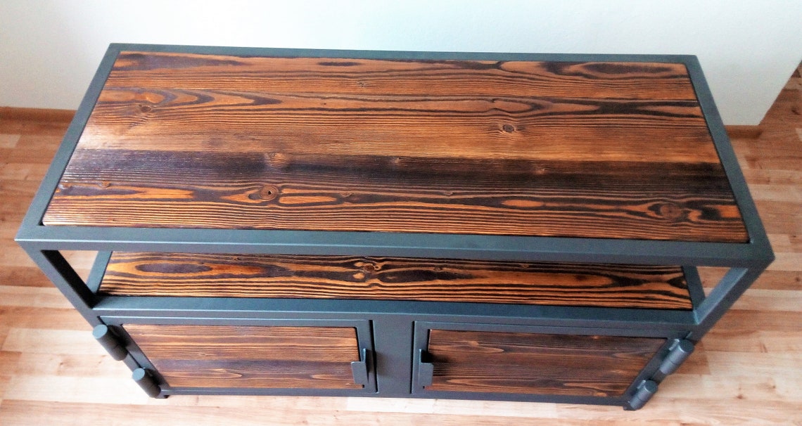 Industrial Tv Stand Cabinet Rustic Tv Shelf Media - Etsy