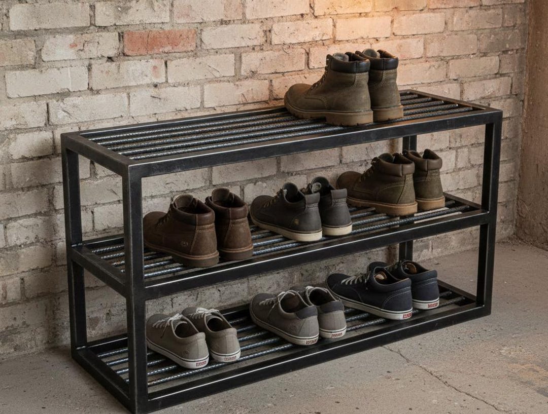 Industrial Rebar Shoe Rack Handmade, Heavy Duty Metal Entryway ...
