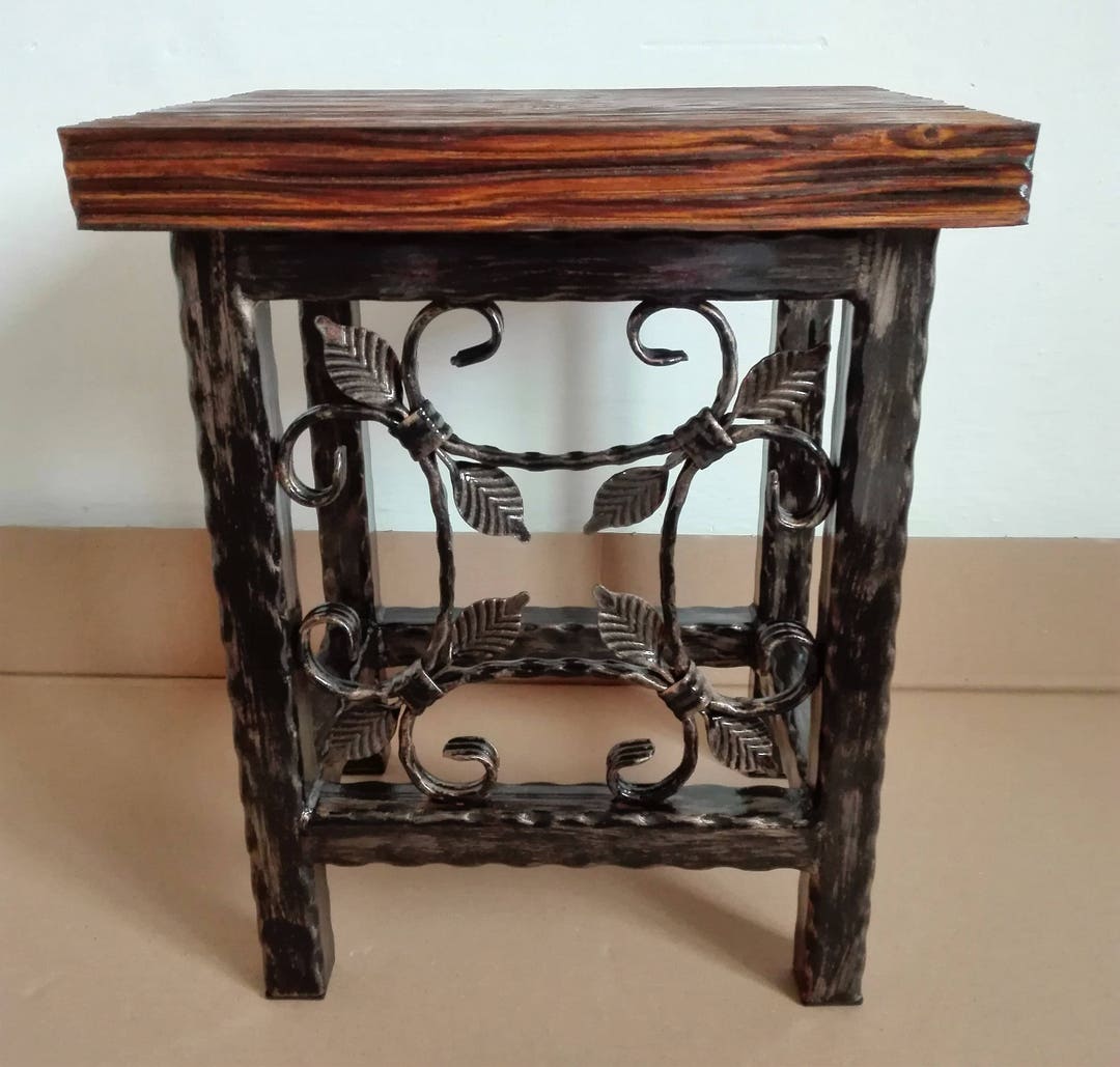 Vintage Wrought Iron Side Chair Stool Stand Rustic Design Handmade Home ...