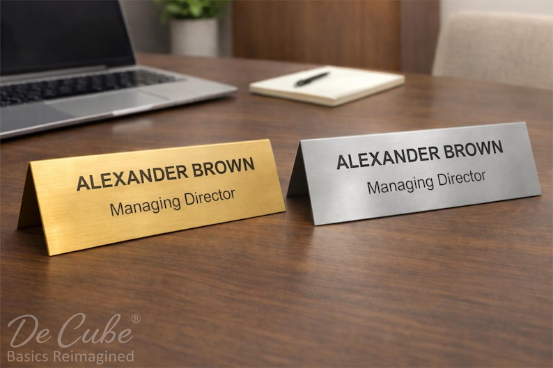 Personalized Desk Name Plate With Custom Engraving, Brushed Brass or ...