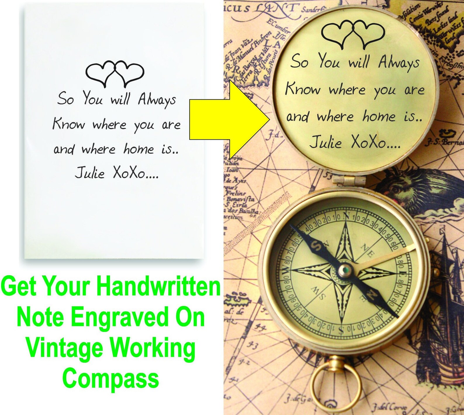 Personalized Compass Handwriting Gift Handwriting Compass - Etsy