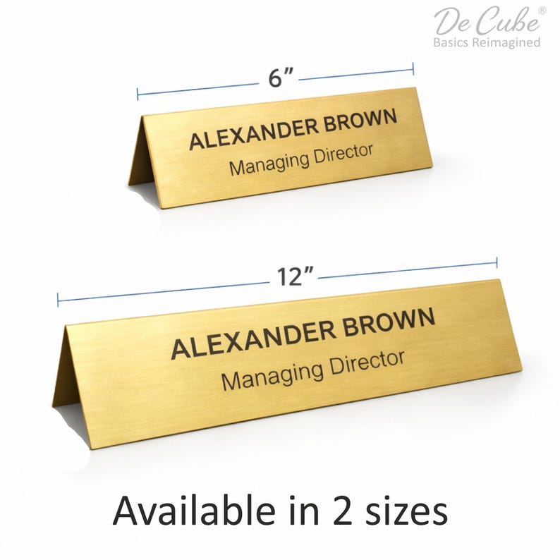 Personalized Desk Name Plate With Custom Engraving, Brushed Brass or ...