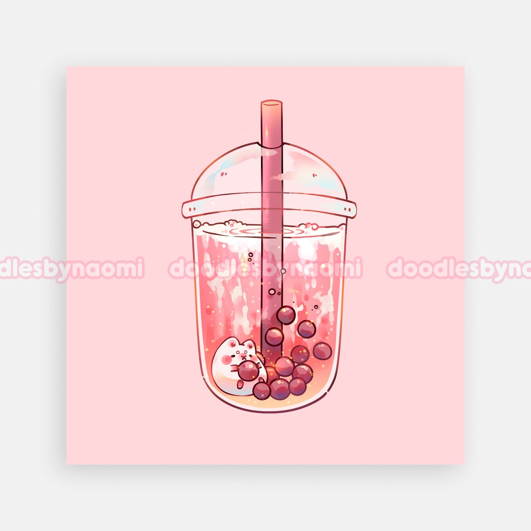Strawberry Boba Art Print | Bubble Tea Art Print | Cute Art Print Decor ...
