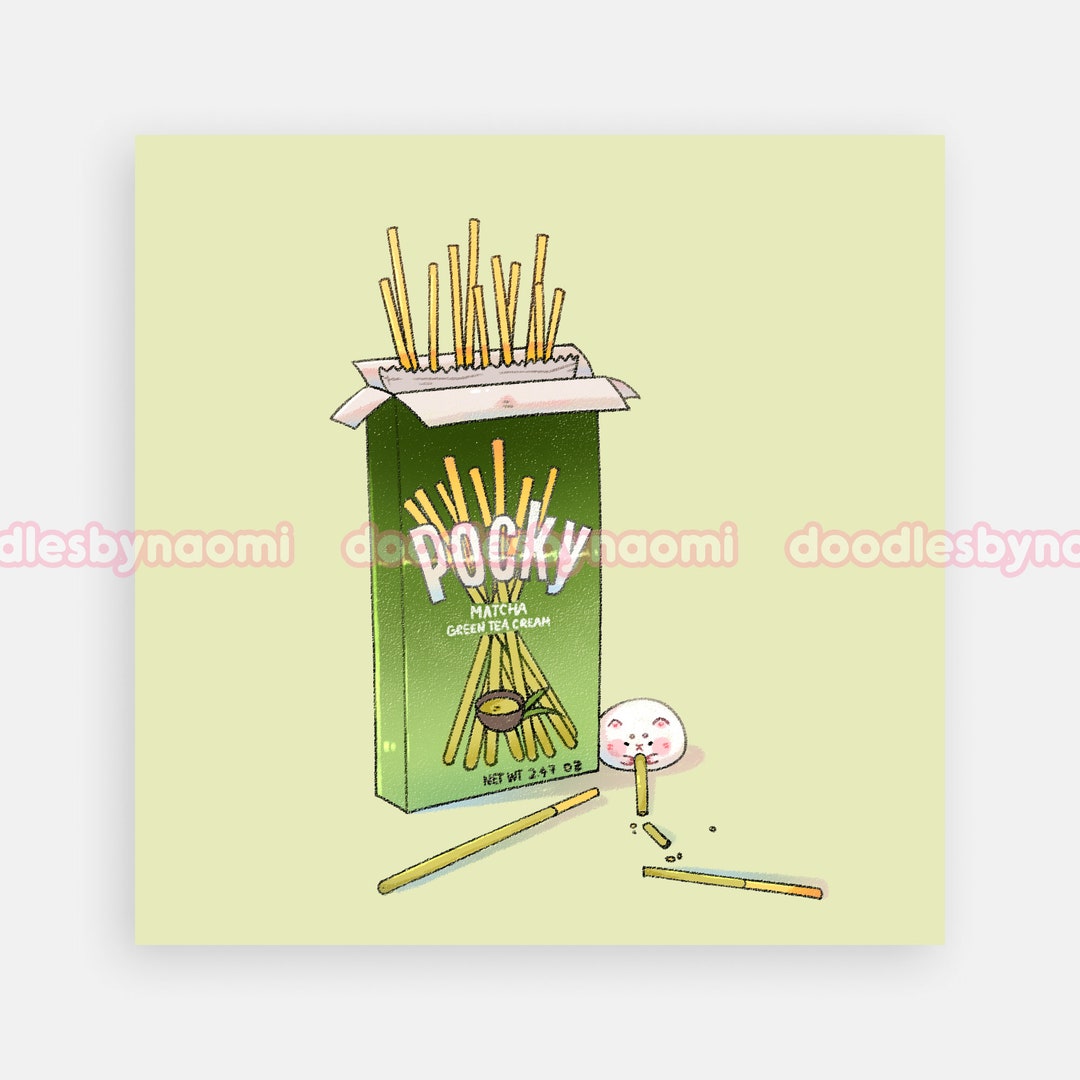 Green Tea Pocky Art Print | Cute Snack Art Print | Cute Art Print Decor ...