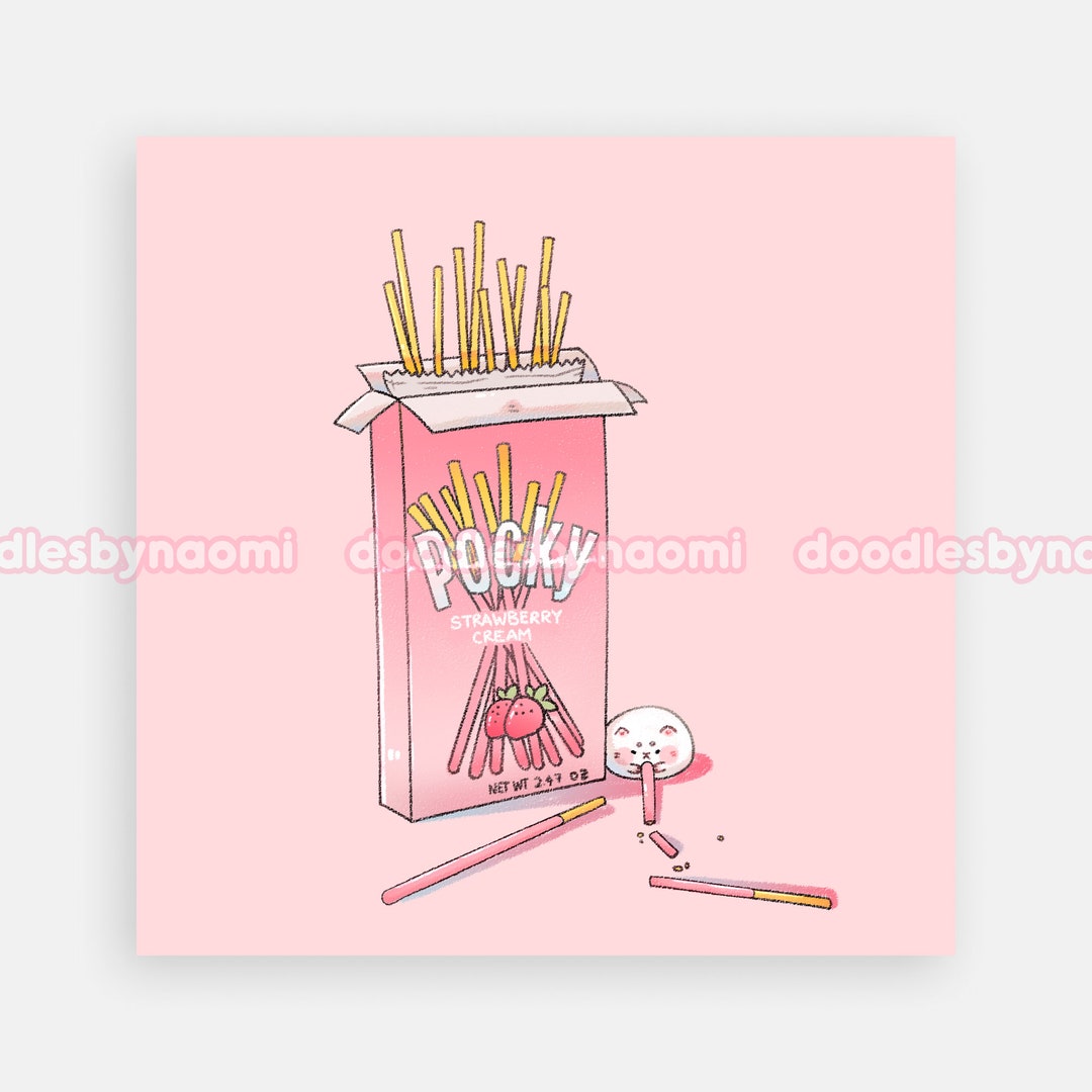 Strawberry Pocky Art Print | Cute Snack Art Print | Cute Art Print ...