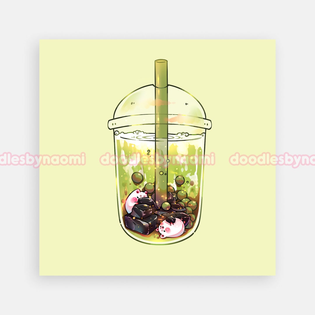 Green Tea Boba Art Print Bubble Tea Art Print Cute Art - Etsy Finland