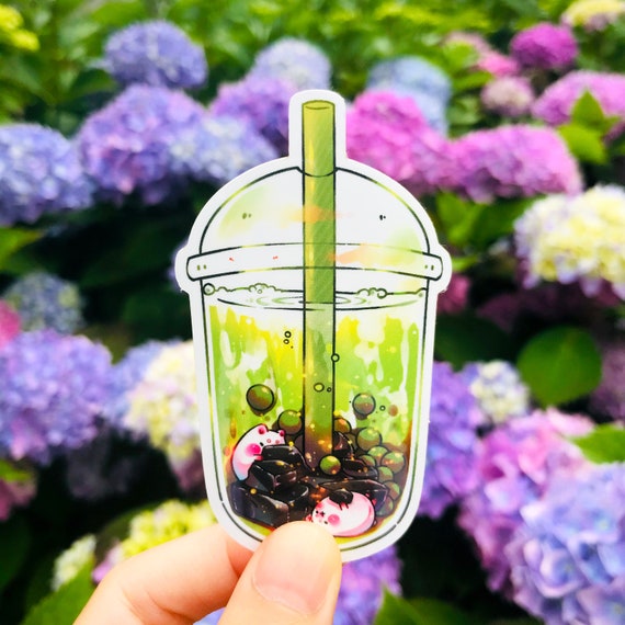 Green tea boba sticker Bubble tea sticker Cute vinyl | Etsy