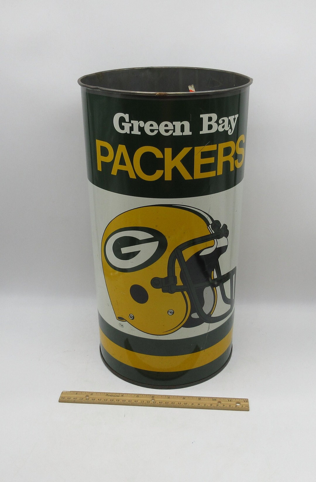 1980's GREEN BAY Packers Garbage Can - Trash Bin - Tin Metal - NFL ...