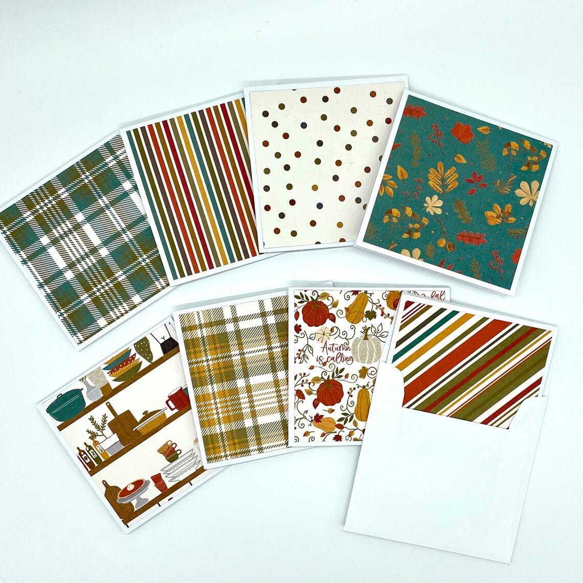 Set of (8) - Blank 3”x3” Fall/autumn Themed Notecards W/white Envelopes ...