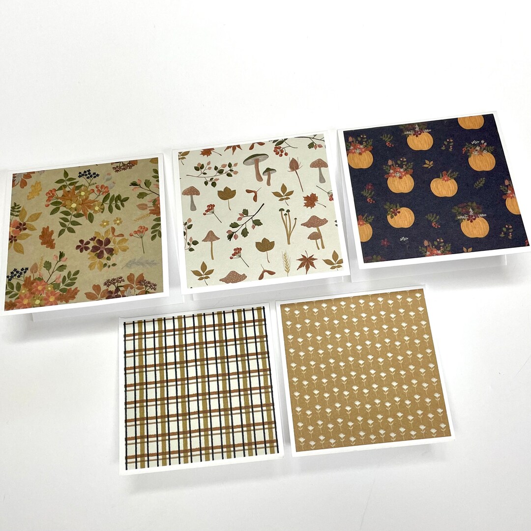 Set of (5) - Blank 3”x3” Fall/autumn Themed Notecards W/white Envelopes ...