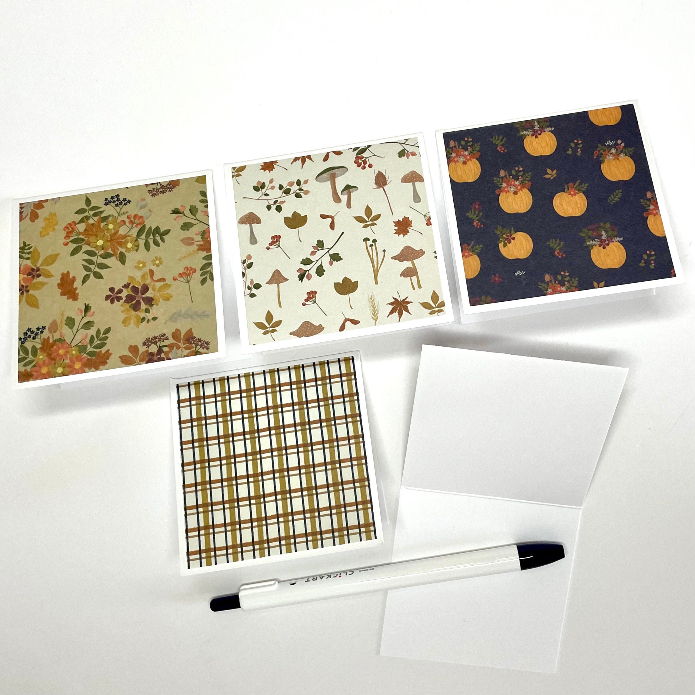 Set of (5) - Blank 3”x3” Fall/autumn Themed Notecards W/white Envelopes ...