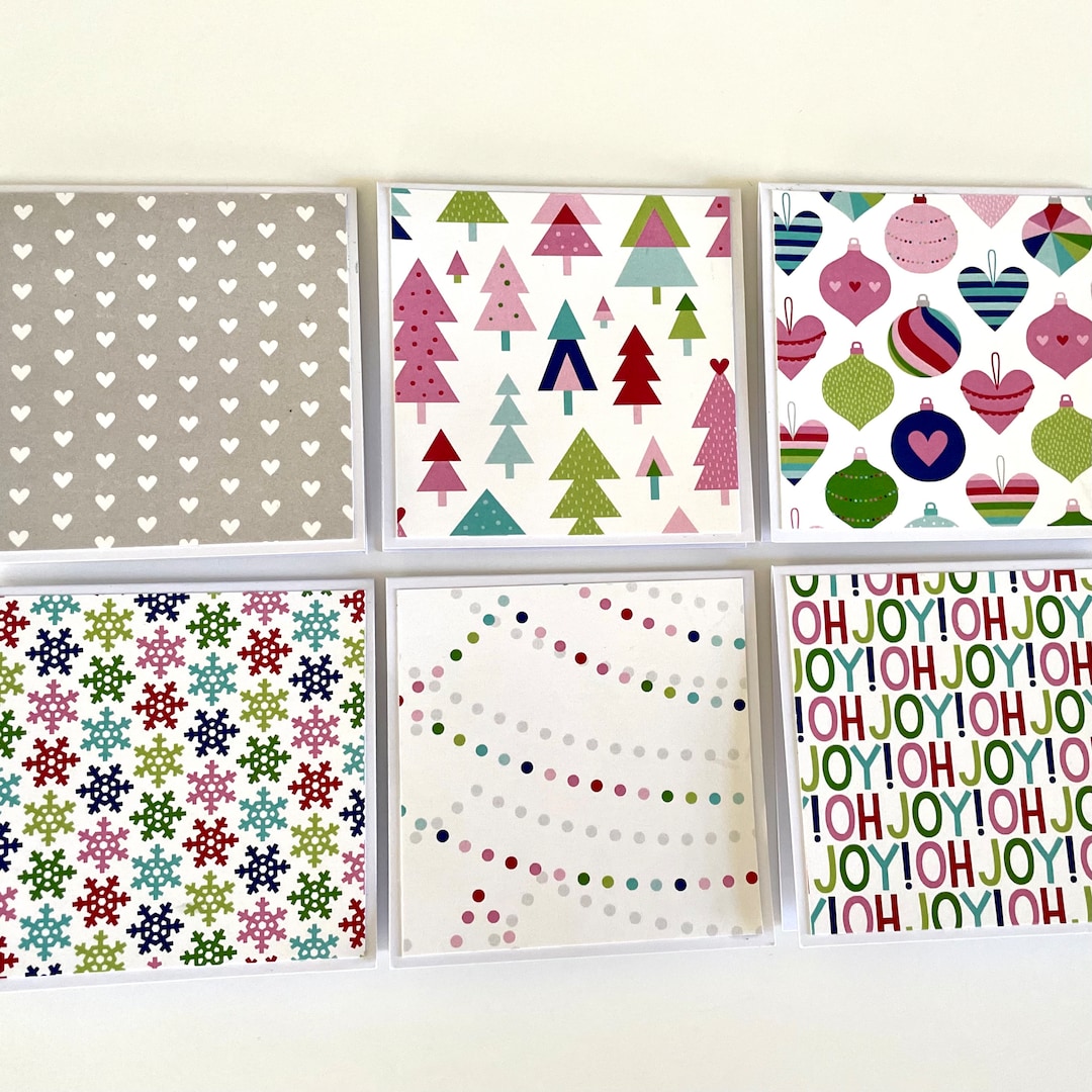 Set of 6 Blank 3x3 Christmas/holiday Themed Notecards W/white Envelopes ...