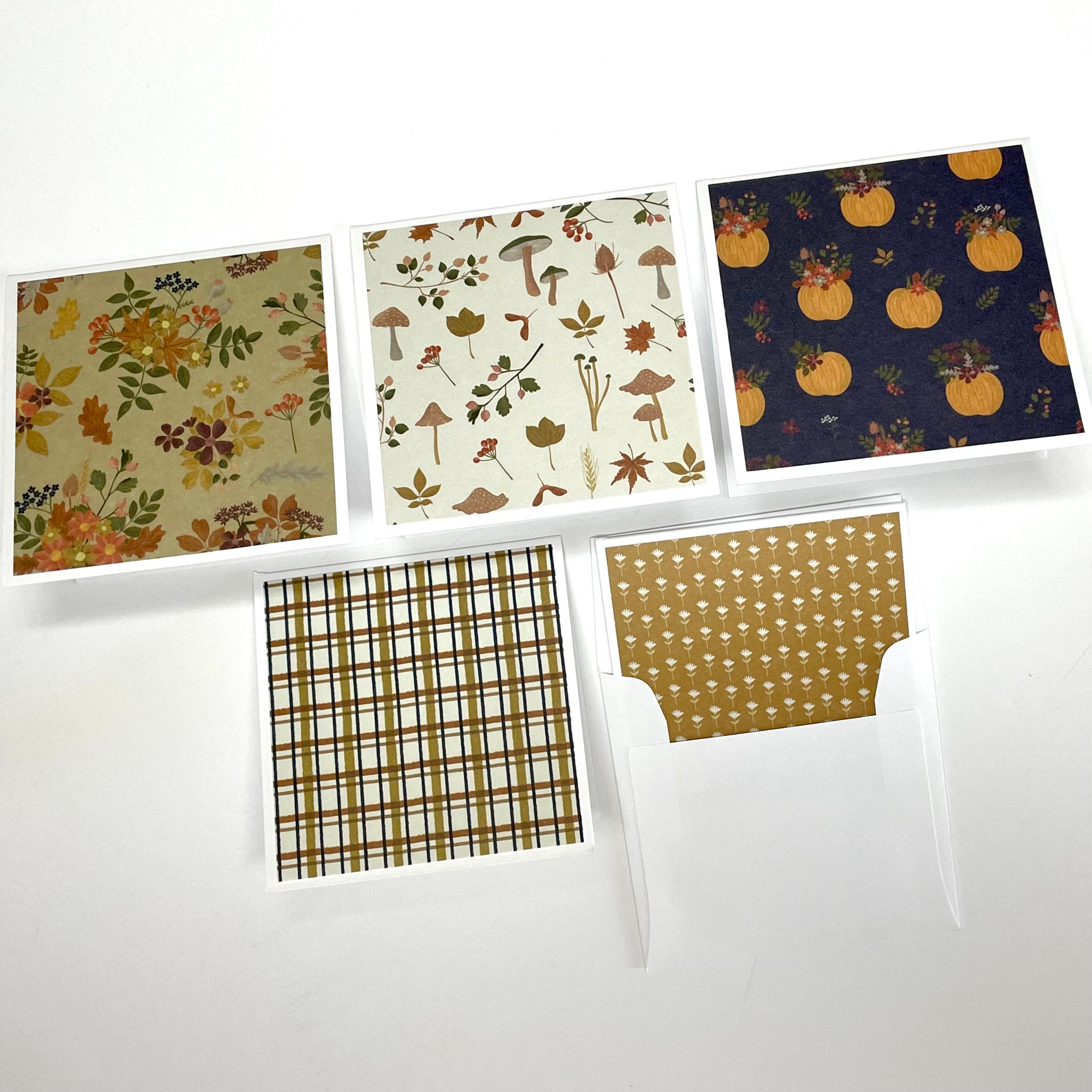 Set of (5) - Blank 3”x3” Fall/autumn Themed Notecards W/white Envelopes ...