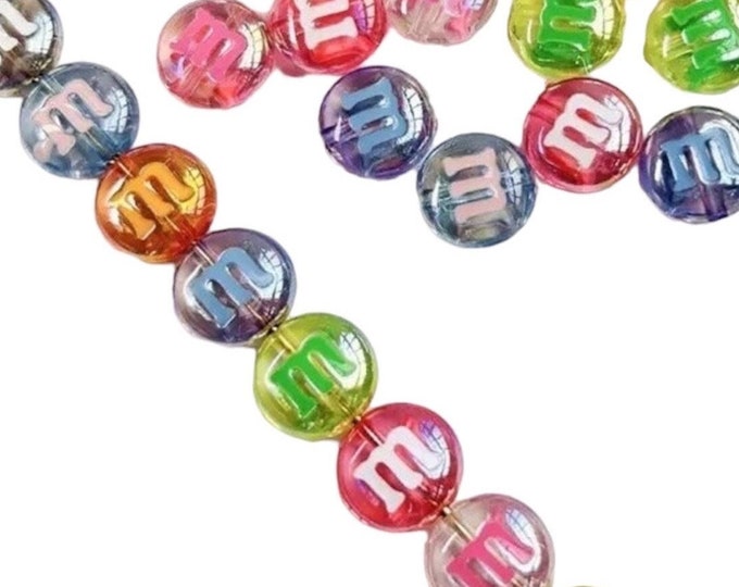 15pc- Shiny M Bean Beads 3D Translucent M&M Chocolate Candy Bead ...