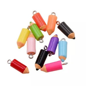 10pc- 21mm Novelty Resin Colored Pencil Charms Faux Multi-colored ...