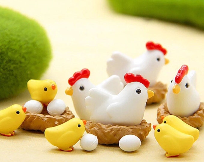 12pc Miniature 3D Chicken Family Embellishments Tiny Novelty Hen, Baby ...