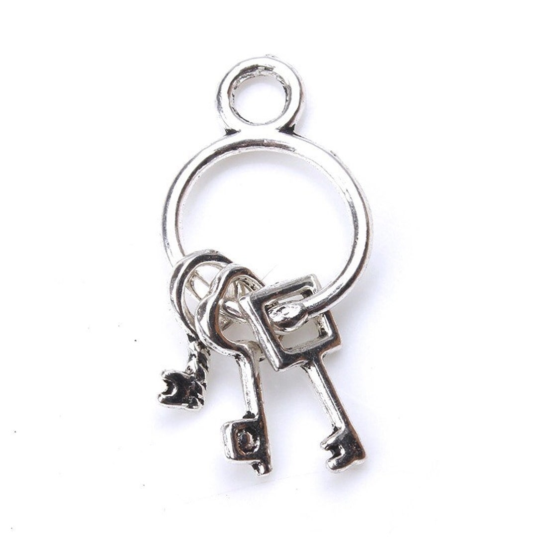 10pc- 21mm Miniature Silver Pewter Open Key Chain Charms Double Sided ...