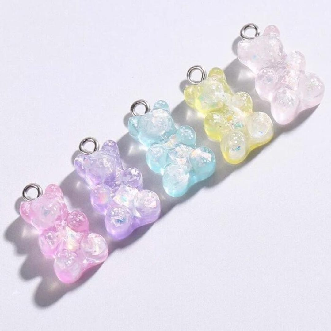 30pc- Sparkly Iridescent Gummy Teddy Bear Candy Charms Glittered Pastel ...