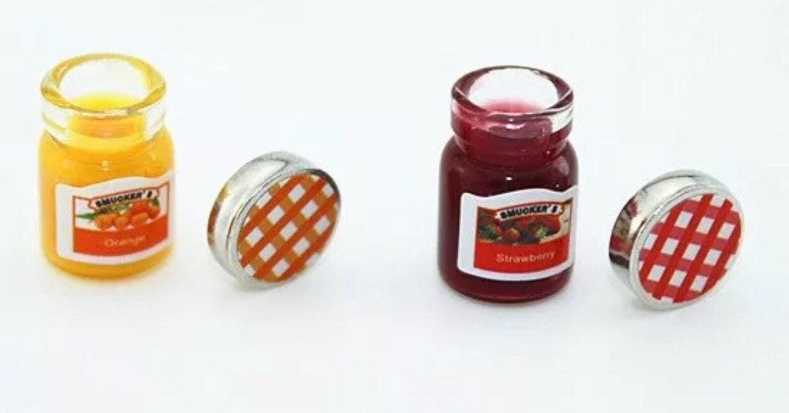 2pc- Miniature Smuckers Jelly Jars W/ Lids 15mm Tiny Clear Glass Orange ...