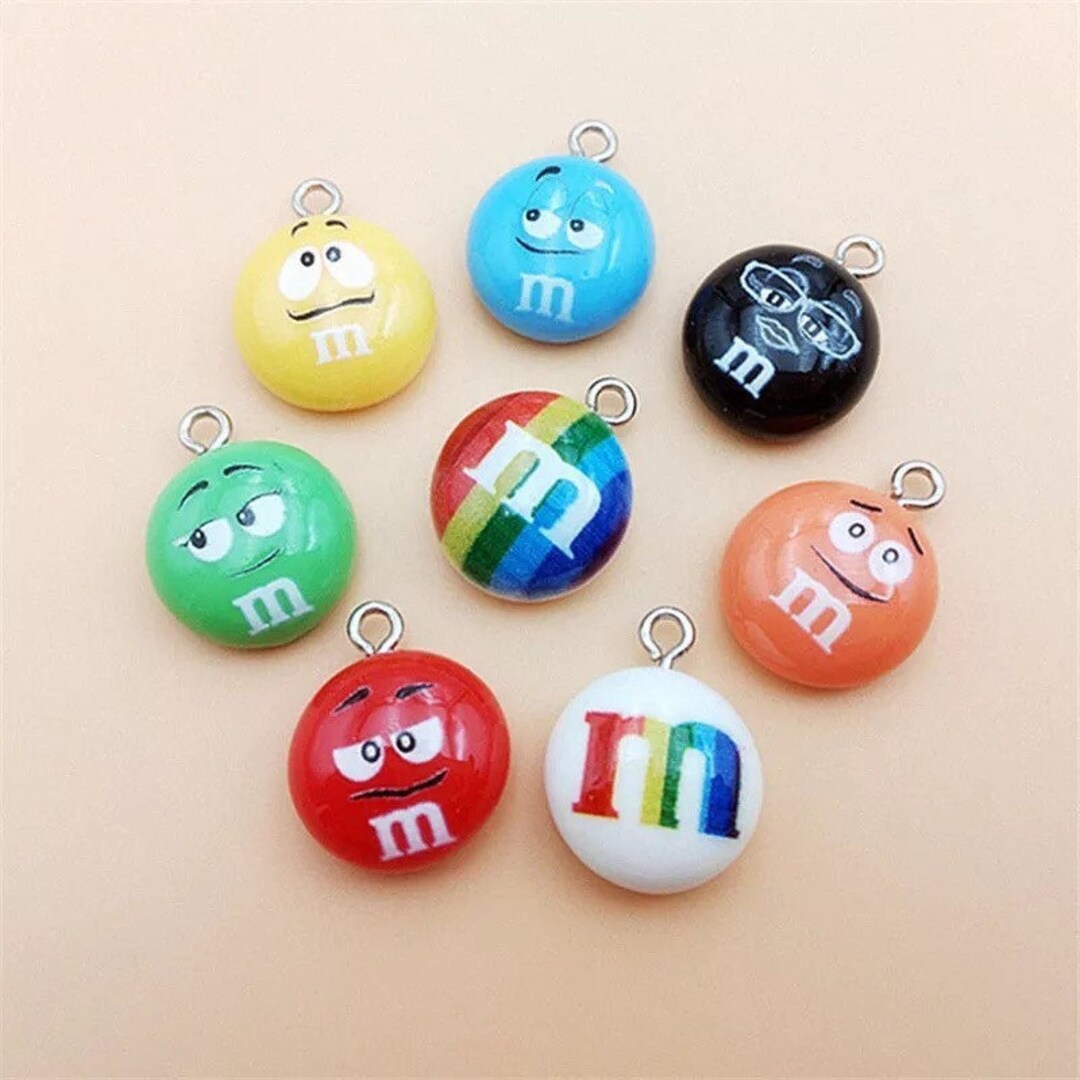 10pc- 3D Novelty M&M Characters Round Flatback M Bean Pendant Charms ...