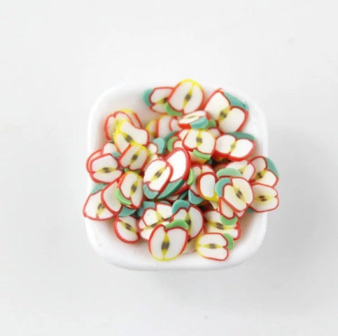 200pc- Thin Sliced Polymer Clay Rods Red Apple Slices Flat Confetti ...