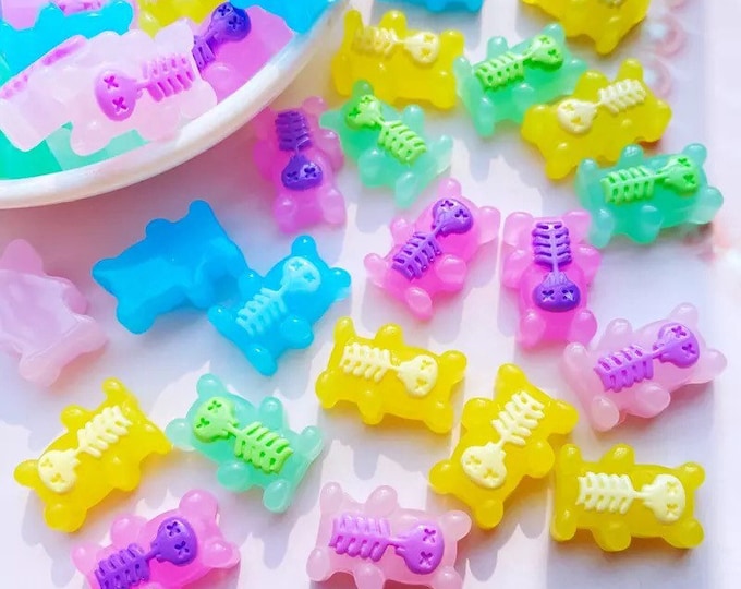 10pc- 17mm 3D Gummy Bear Skeleton Flatback Cabochons Novelty Colorful ...