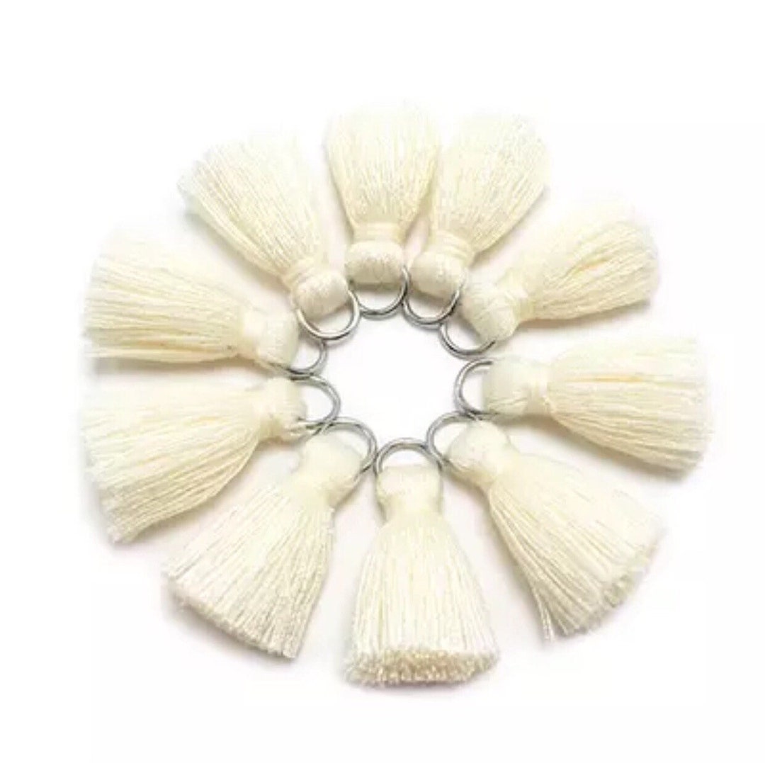 5pc- 2cm Mini Beige / Cream Cotton Tassels W/ Silver Loop for DIY ...