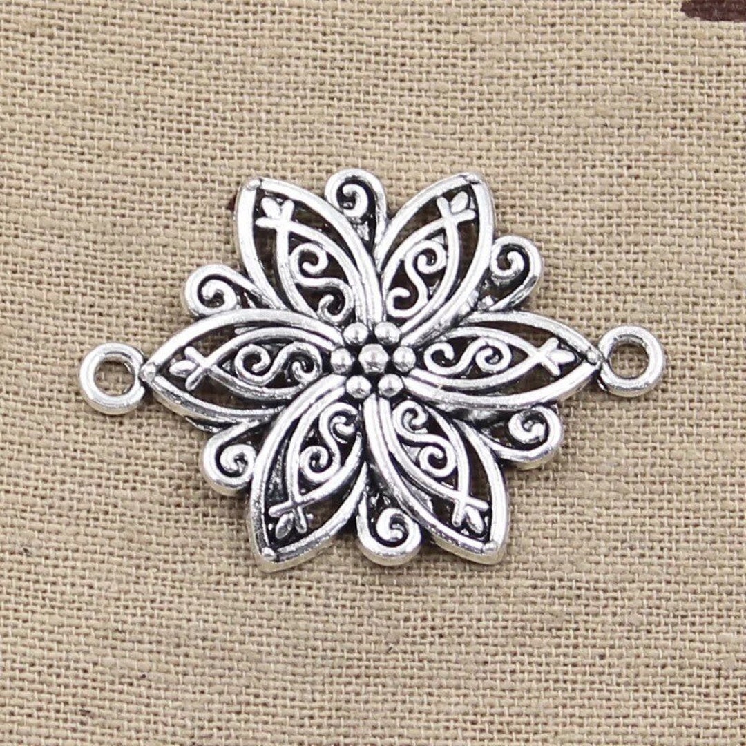2pc Antique Silver Pewter Swirl Flower Connectors, Floral Focal Links ...