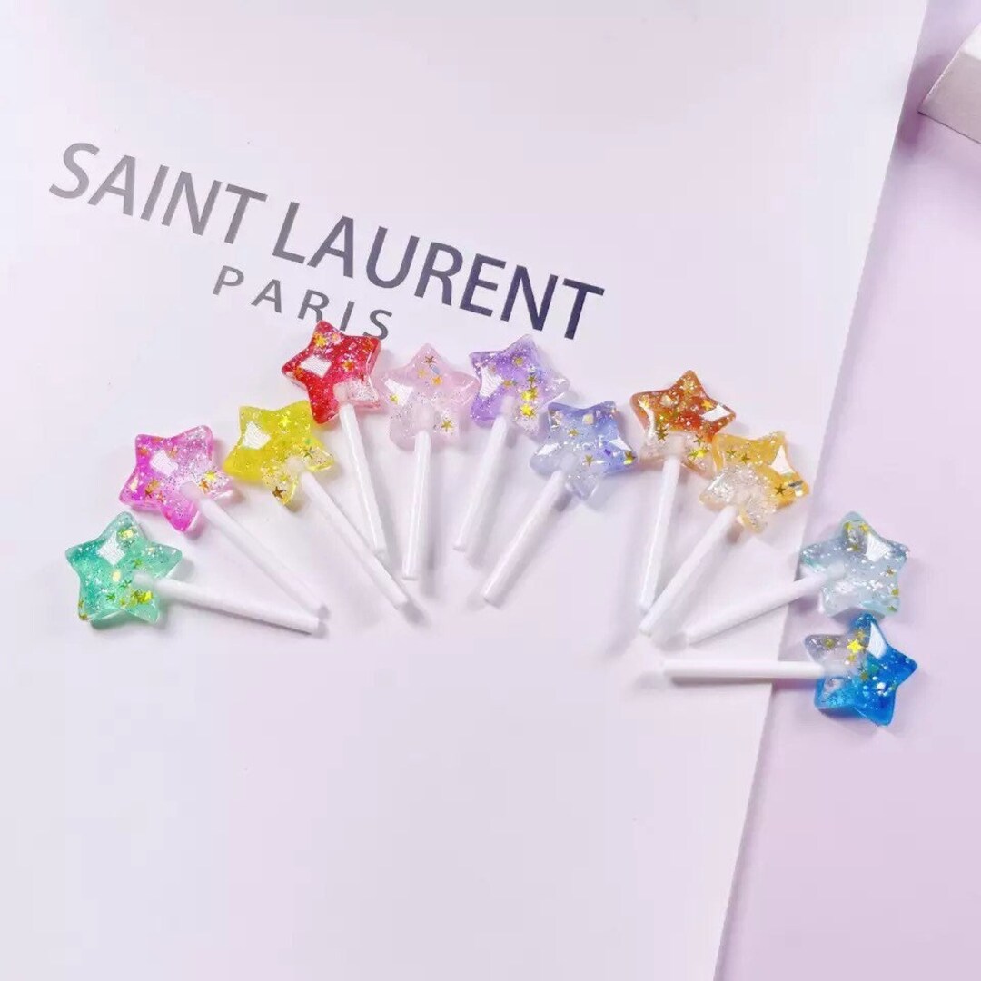10pc- 2” Sparkly Star Lollipop Flatback Resin Candy Cabochons Novelty ...
