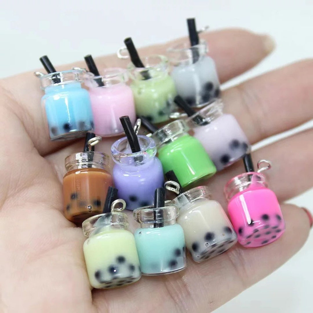 10pc- 20mm Miniature Clear Glass Bubble Tea Juice Cup Charms Assorted ...
