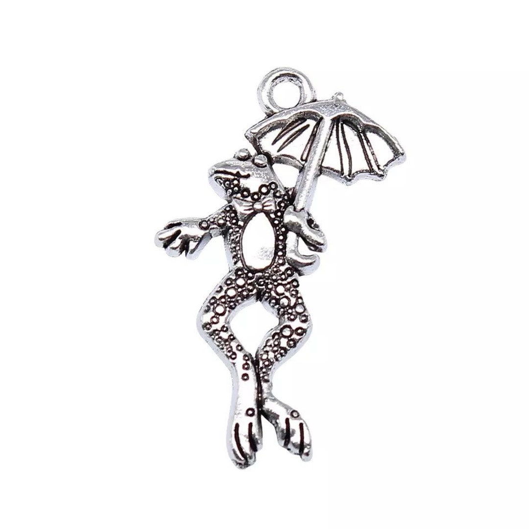 10pc Antique Silver Pewter Frog With Umbrella Charms Double - Etsy
