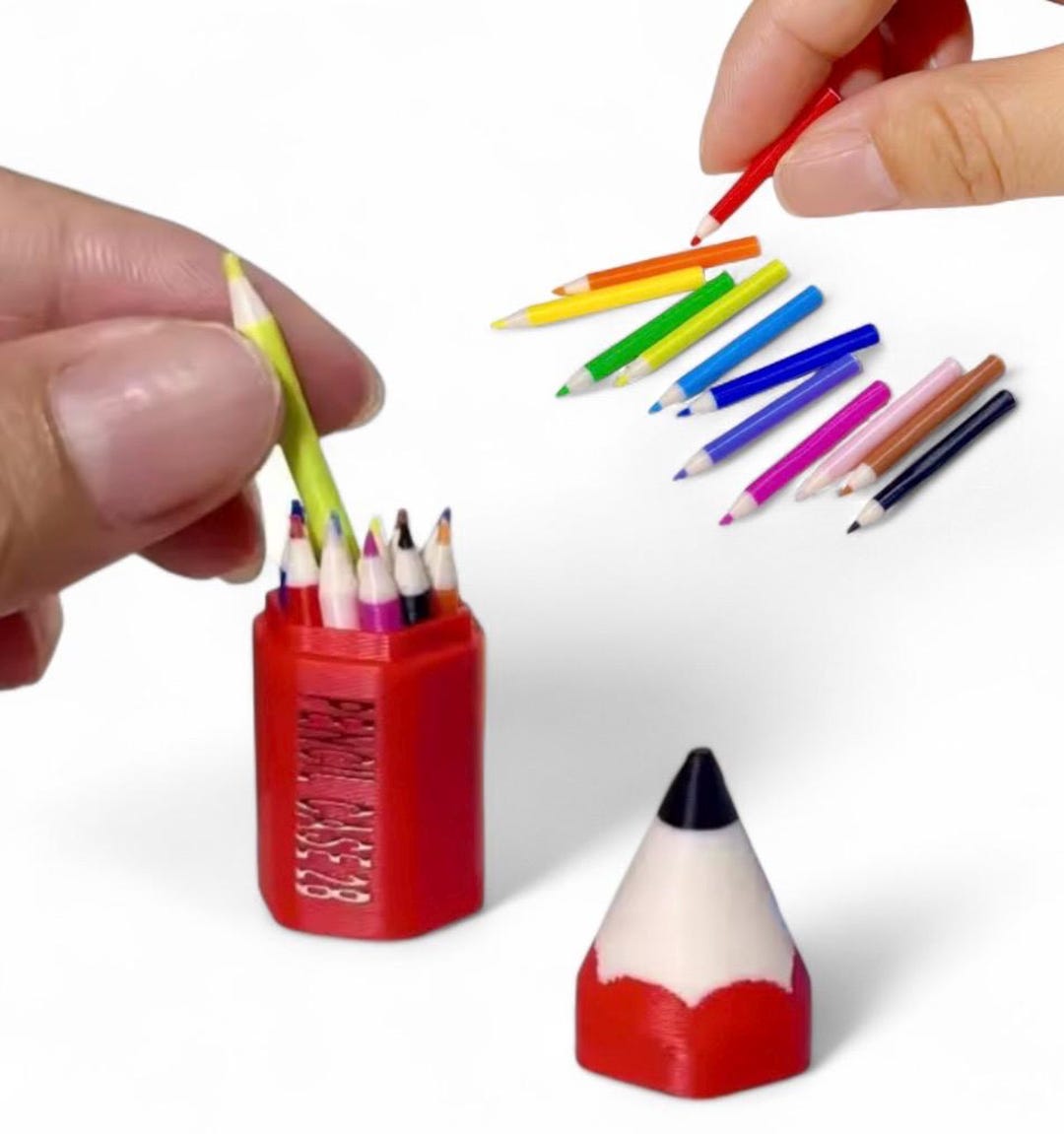 Mini Red Pencil Shaped Holder With Tiny Assorted Colored Pencils ...