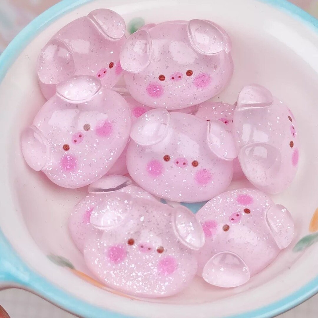 10- Sparkly Pink Pig Cabochons Puffed 3D Flatback Piggy Embellishments ...