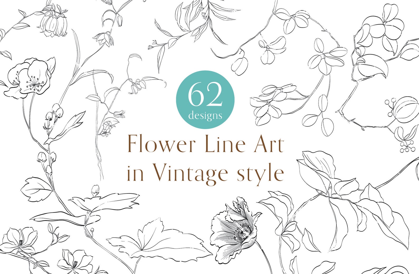62 Hand Drawn Flower Elements Digital Pack. Hand Draw Clip Art.svg, PNG ...