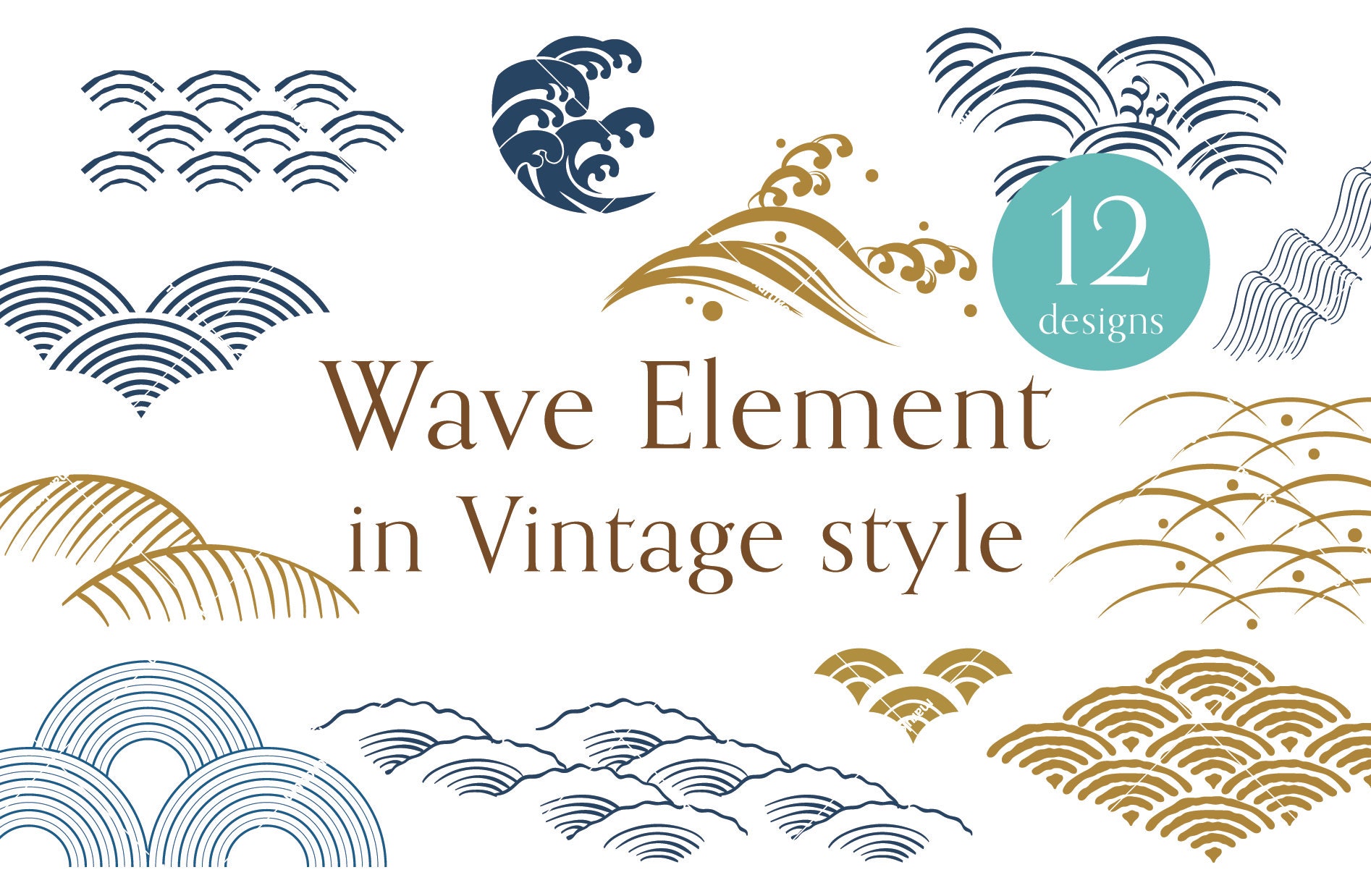 Wave Illustration 12 Designs in Vintage Style. (EPS,PNG,PDF Files ...