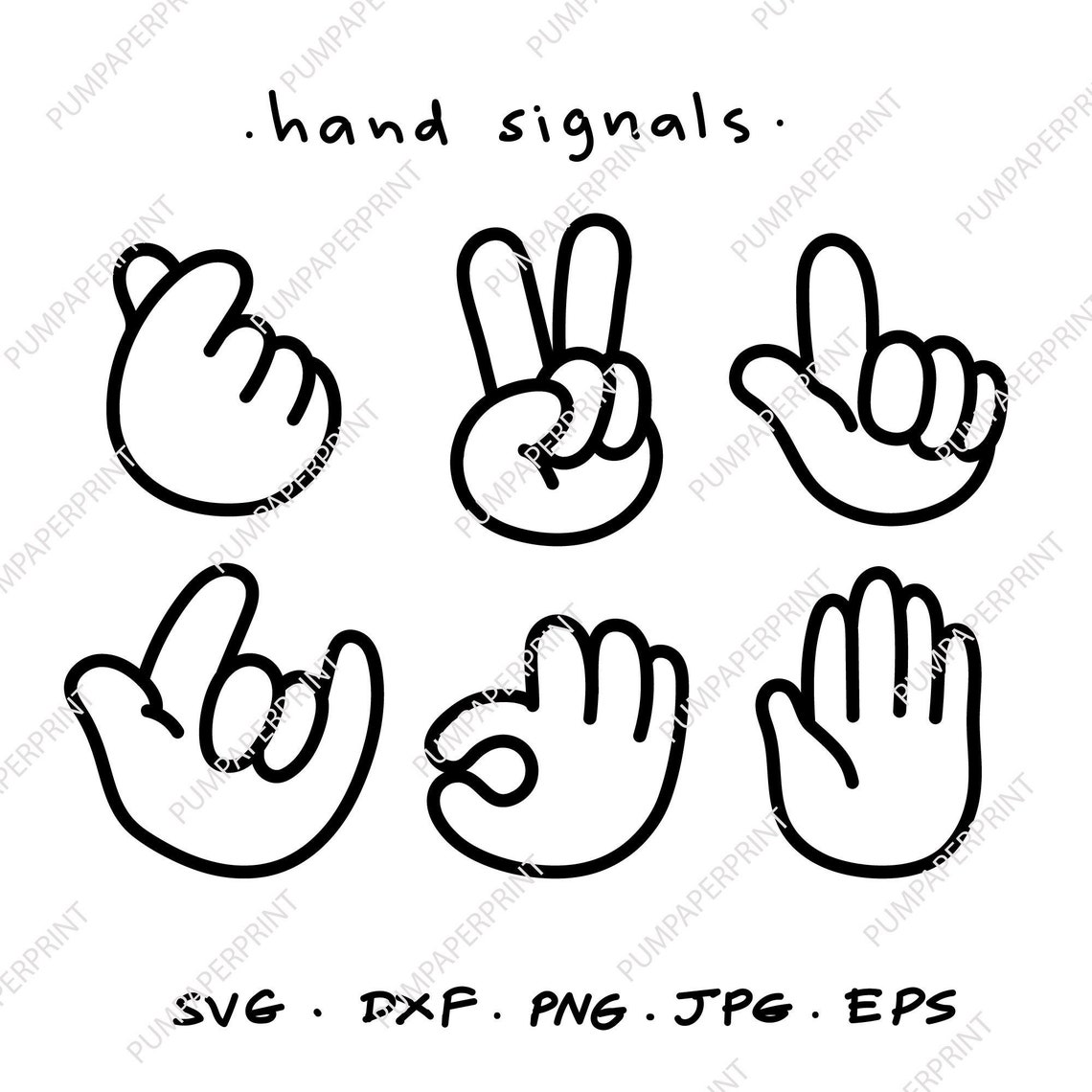 6 Hand Signals Digital Pack. Hand Draw Clip Art. - Etsy