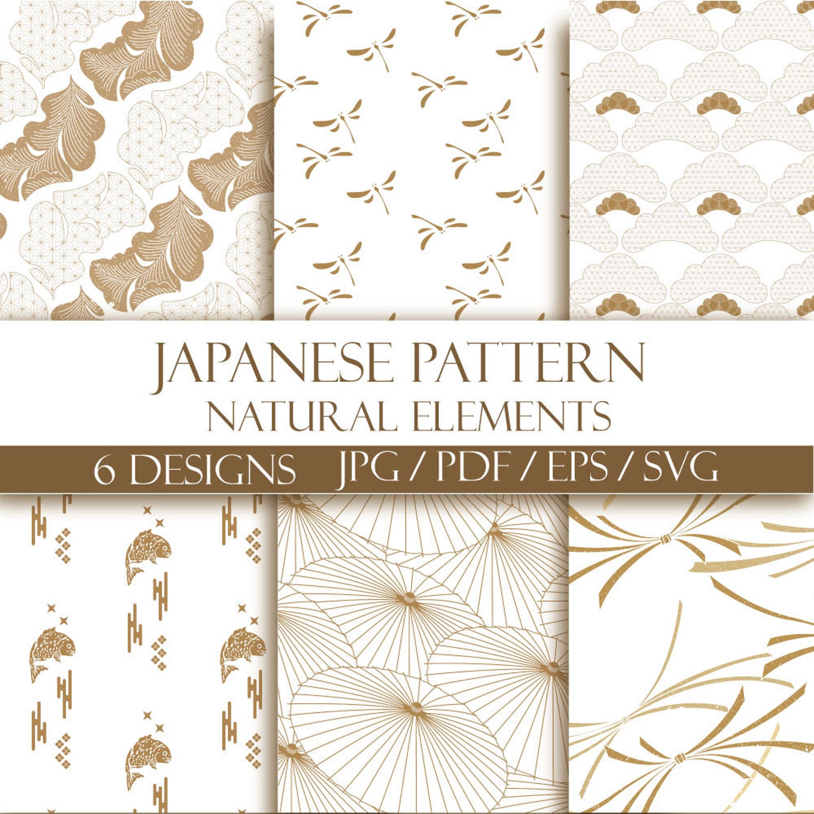 Japanese Pattern Natural Elements . 6 Designs Jpg / Pdf / Eps / Svg ...