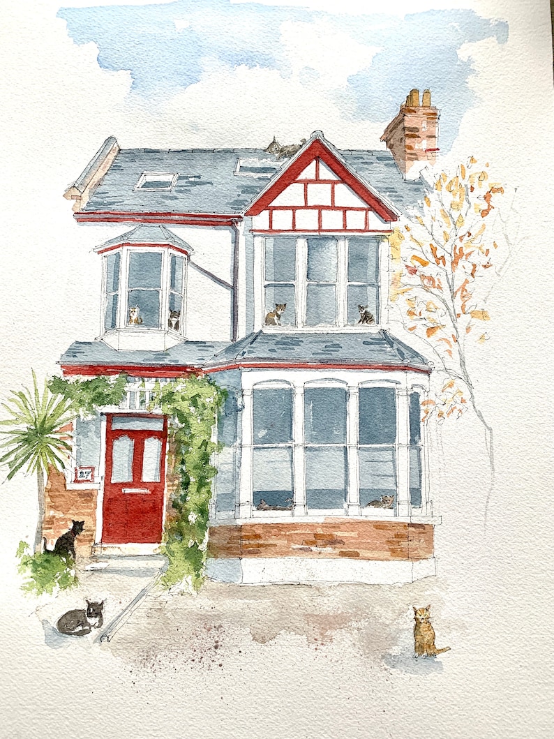 House Portrait, Personalised House Illustration, Custom Watercolour ...