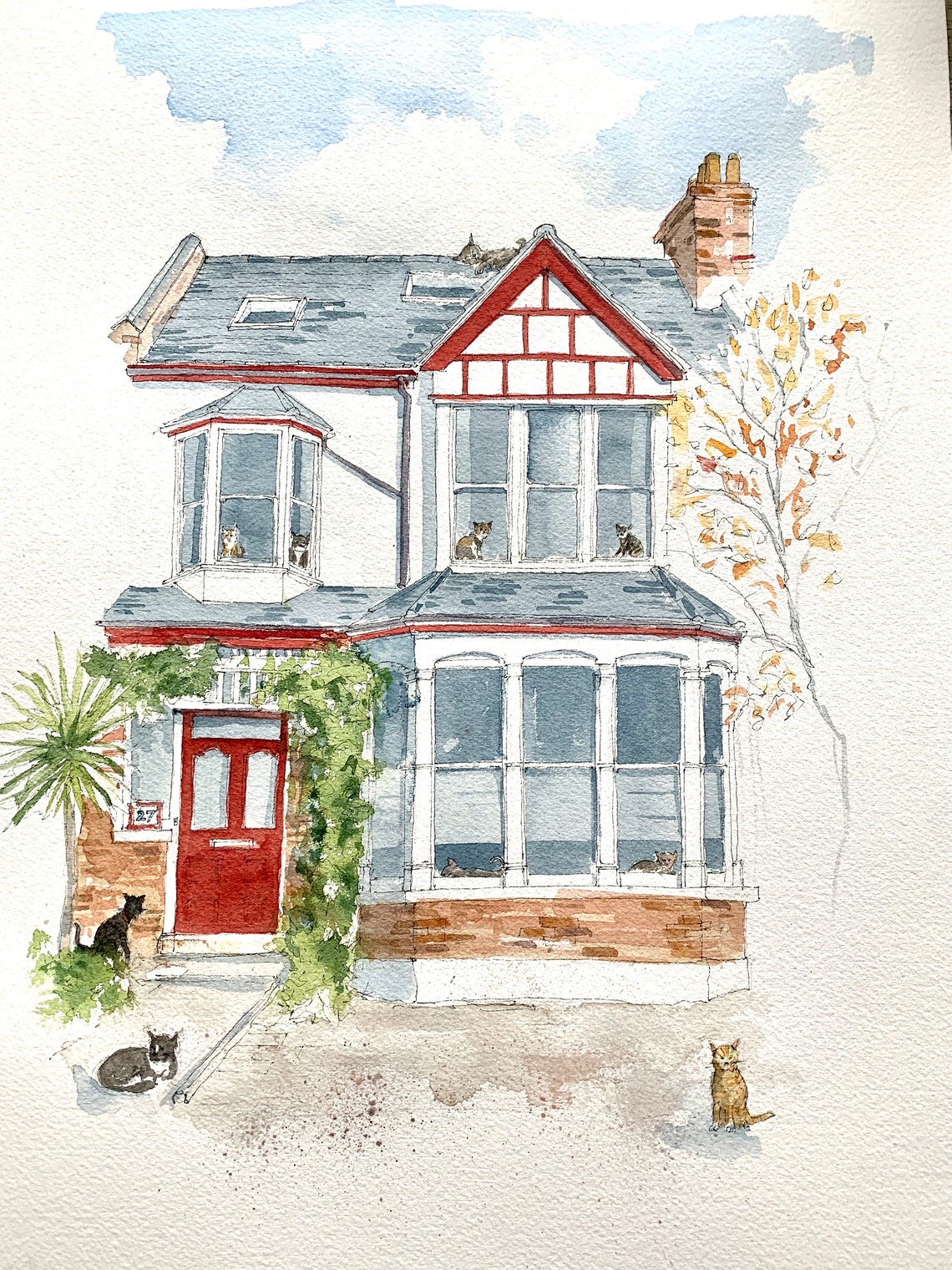 House Portrait, Personalised House Illustration, Custom Watercolour ...