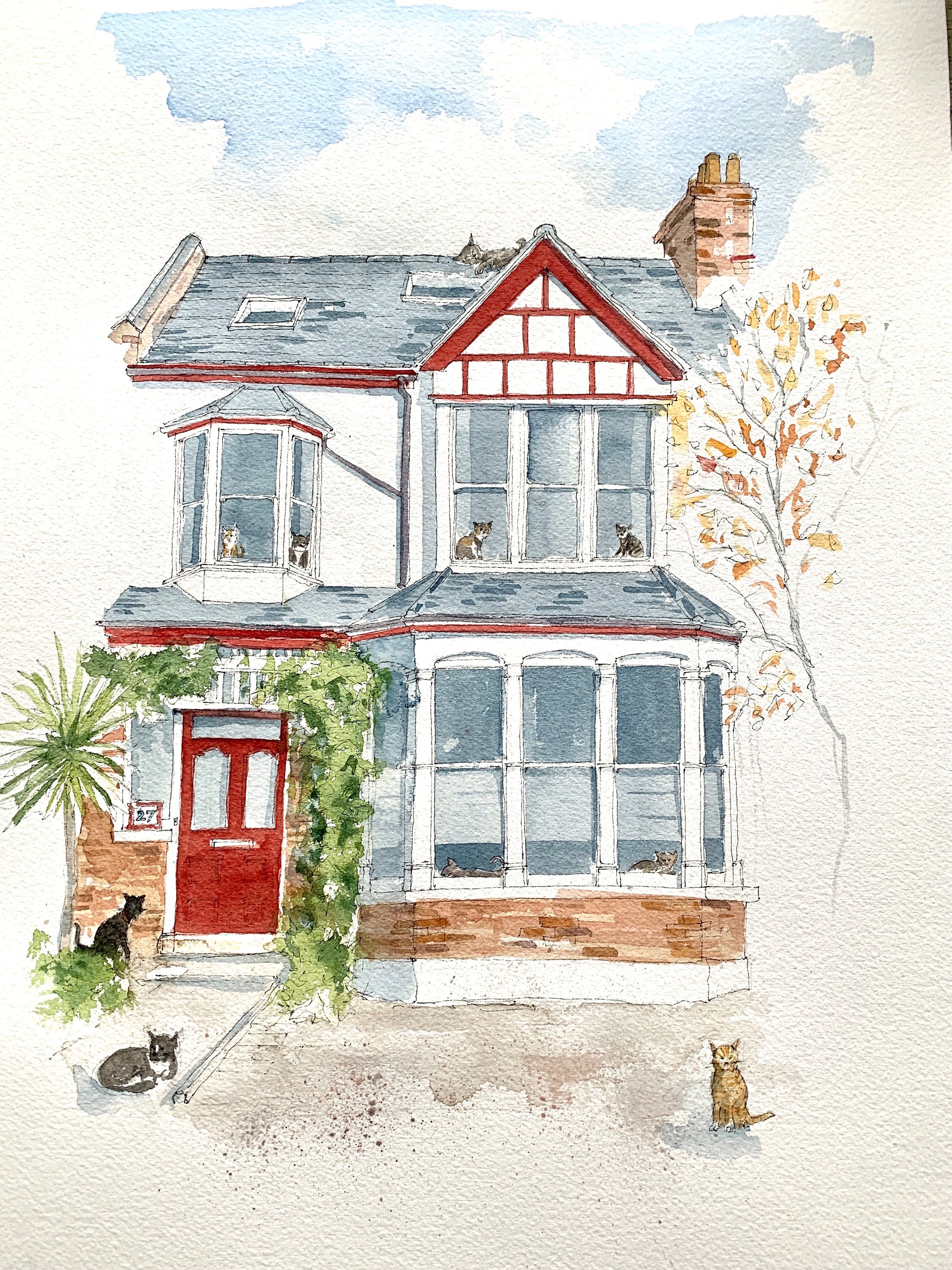 House Portrait, Personalised House Illustration, Custom Watercolour ...