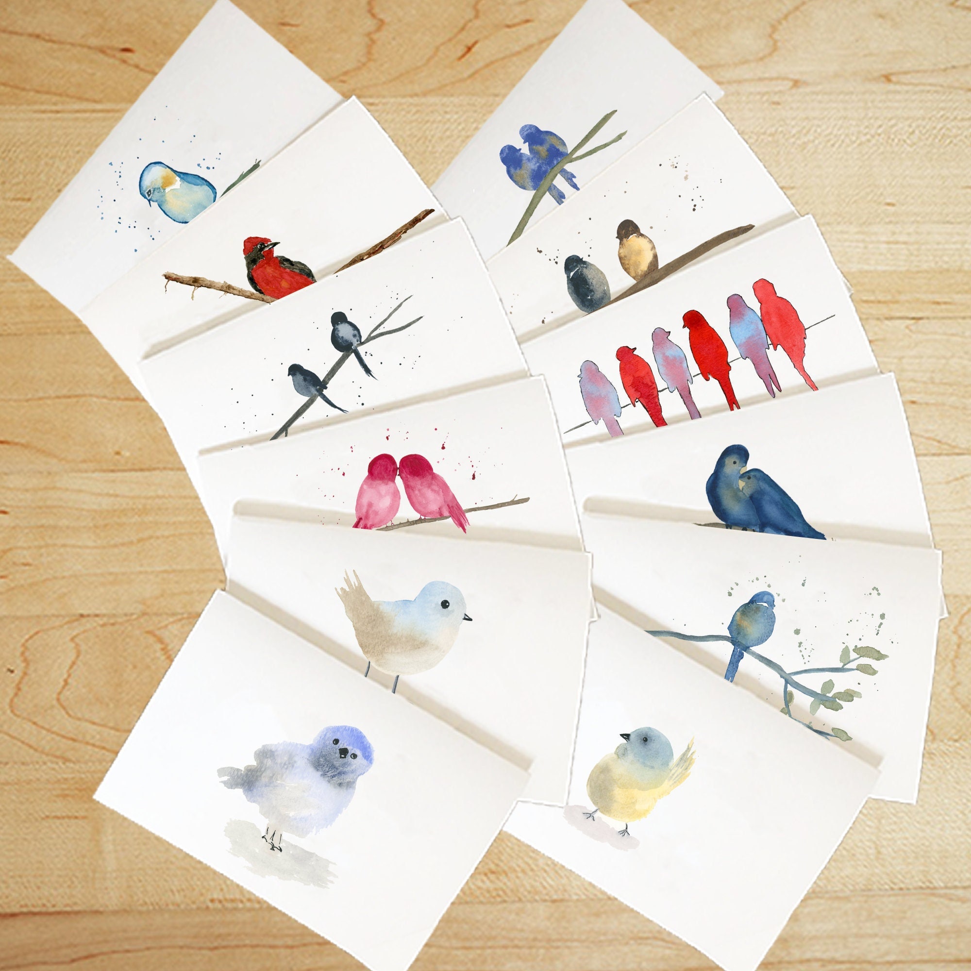 Custom Watercolor Birds Cards Variety Set, Watercolor Bird Note Cards ...